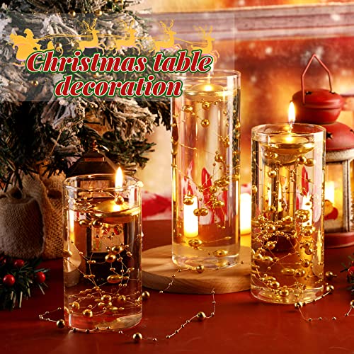 40 Pcs Unscented Christmas Gold Floating Candles Artificial Pearl String for Floating Candle Set for Wedding Centerpieces Table Decoration Vases Filler for Birthday Valentine's Day Party Decor