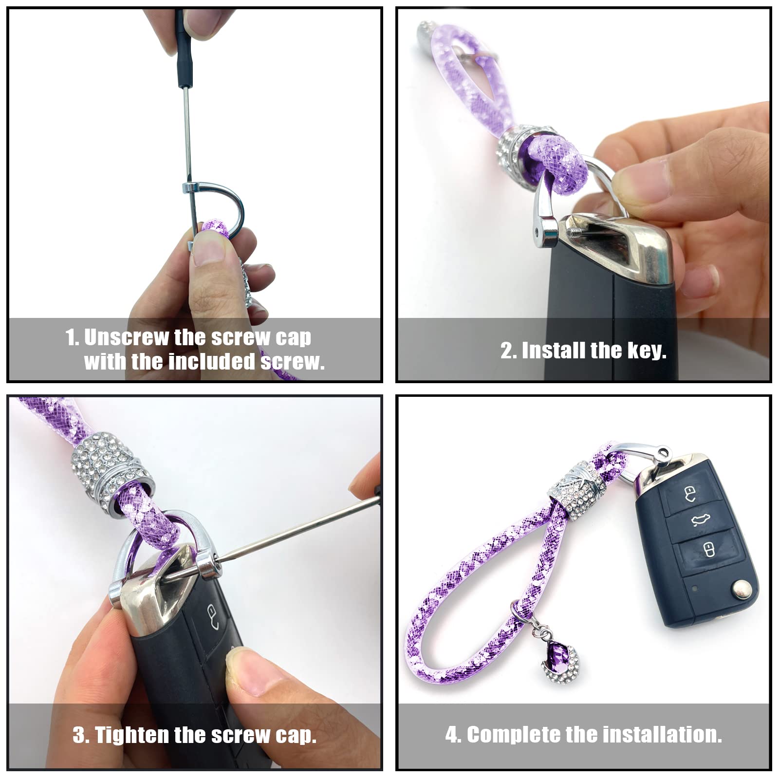 Crystal Car Keychain for Women, Fashion Keychain Accessories With Bling Rhinestones, Universal for Car Key (purple)