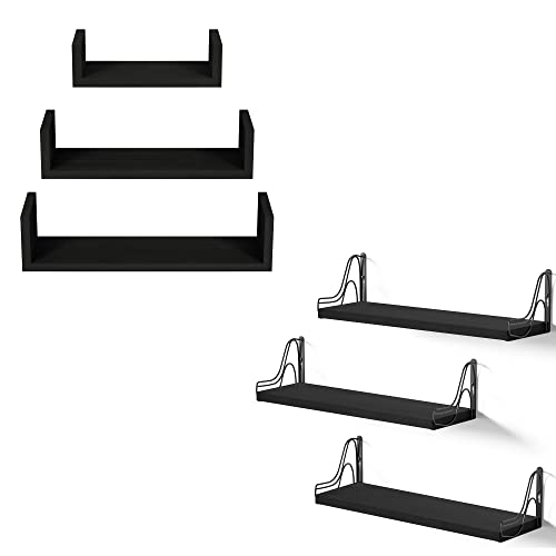 SRIWATANA U Shelves Wall Mounted Set of 3 and Large Floating Shelves Set of 3 (Contains 2 Items)