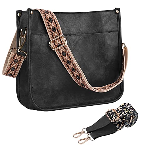 MONQiQi Crossbody Bag Purses for Women Designer Leather Purse,Crossbody Purse with 2 Adjustable Guitar Strap for Work Travel