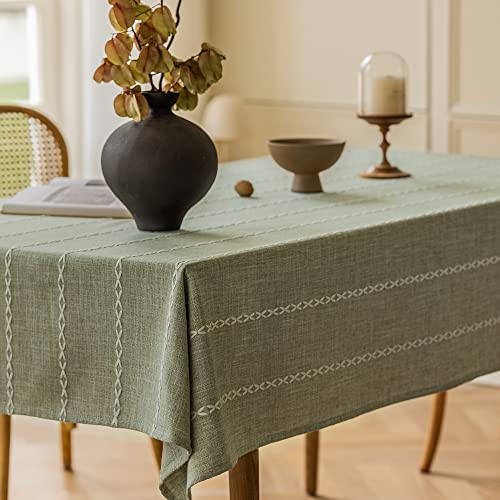 Zobesta Linen Sage Tablecloth Green Cotton Table Clothes for Rectangle Tables, Heavy Duty Washable Farmhouse Soft Boho Tablecloth for Kitchen Dinning Party (Sage Green, 53 x 70 Inch)