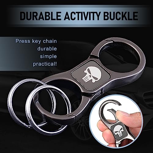 gunhunt 2 Pack Skull Key Chain, Key Chain with 2 Key Rings and Quick Release Zinc Alloy Detachable Key Chain (Black)