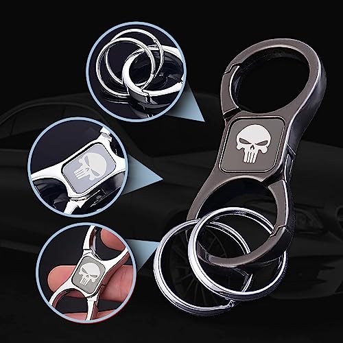 gunhunt 2 Pack Skull Key Chain, Key Chain with 2 Key Rings and Quick Release Zinc Alloy Detachable Key Chain (Black)