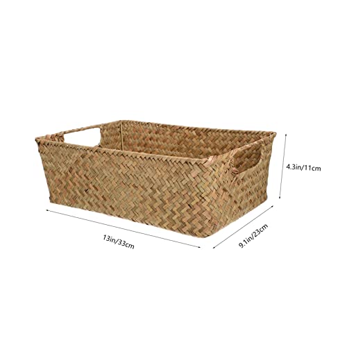 DOITOOL Large Woven Basket for Storage Natural Wicker Basket for Organizing, Wicker Storage Basket with Handle for Pantry, Hand Woven Basket for Bedroom, Living, Shelves, Beige, 33X23X11CM