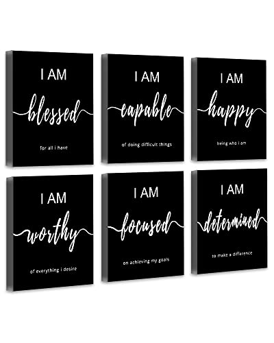 Drsoum Inspirational Wall Art Office Decor, Motivational Wall Art Prints for Office Bedroom Living Room Classroom,Black and White Daily Positive Affirmations Posters for Women Men Kids, Set of 6, 8"x10",FRAMED