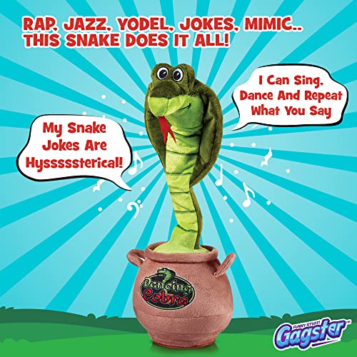 Gagster Dancing Cobra Snake - Sings, Repeats What You Say & Tells Jokes. Talking, Yodeling, Dancing, Mimicking - This Hysterically Funny Plush Novelty Mimic Toy is a Great Gag Gift for Adults & Kids