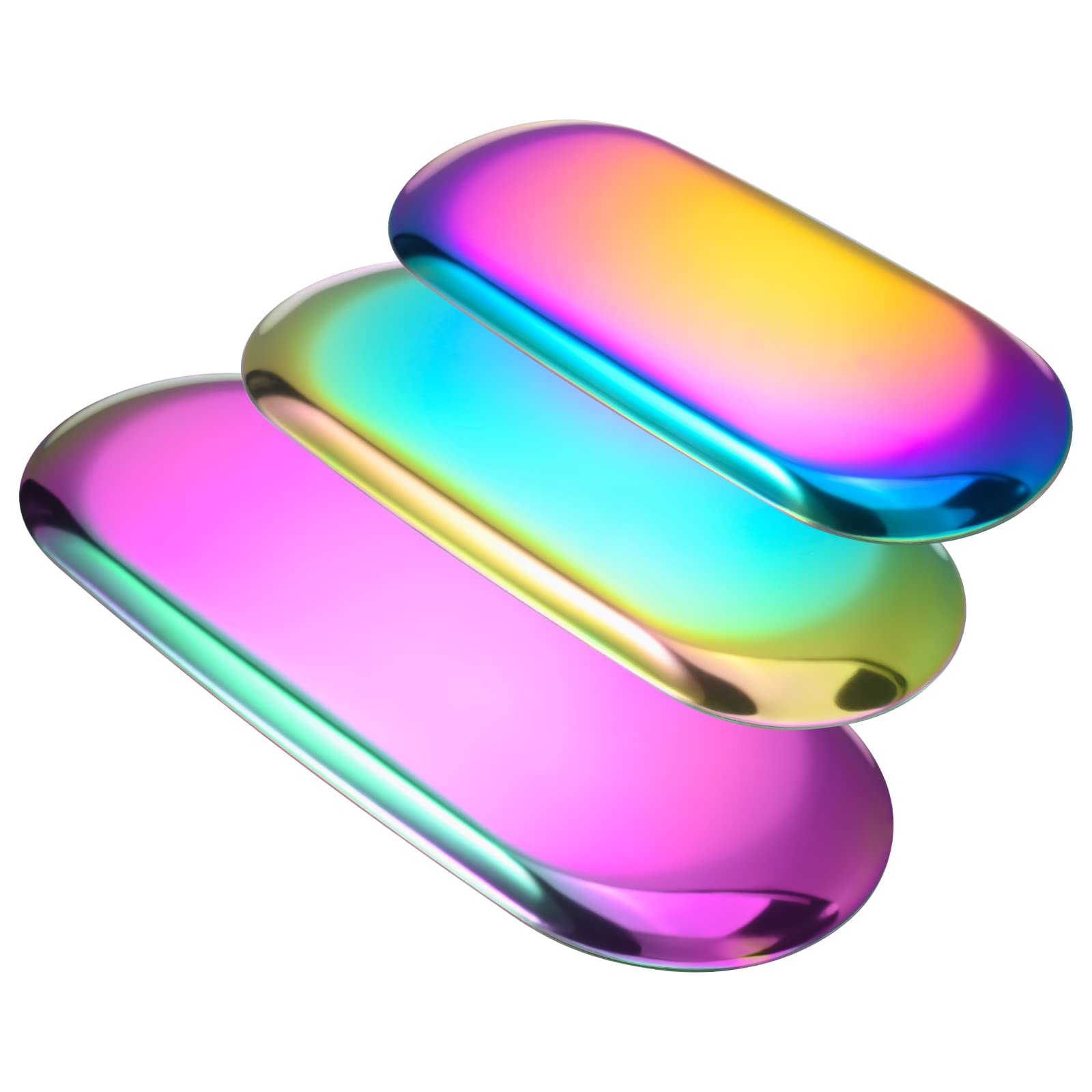2 Pieces Rainbow Color Oval Stainless Steel Tray, Coffee Table Tray, Tray for Jewelry and Cosmetics, Candle Tray, Mini Candy Tray