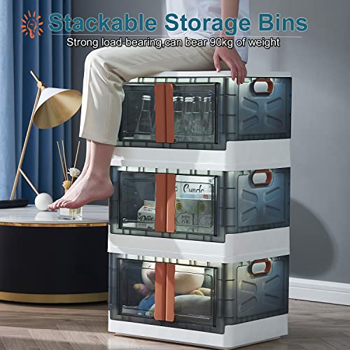 XJJX Large Storage Bins with Lids,10.5Gal Folding Storage Box with Wheels,Handles,Dual Open Design,Closet Organizers and Storage for Organizing Clothes,Towels,Toys,Books,Snacks,Drinks,Fruits (Beige 2)