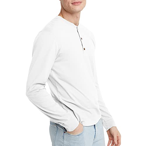 Hanes Comfortblend Originals T-Shirt, Long Sleeve Cotton Henley Tees for Men, White, X Large