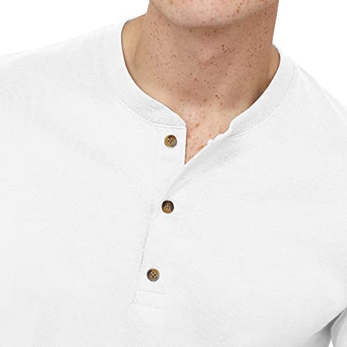 Hanes Comfortblend Originals T-Shirt, Long Sleeve Cotton Henley Tees for Men, White, X Large