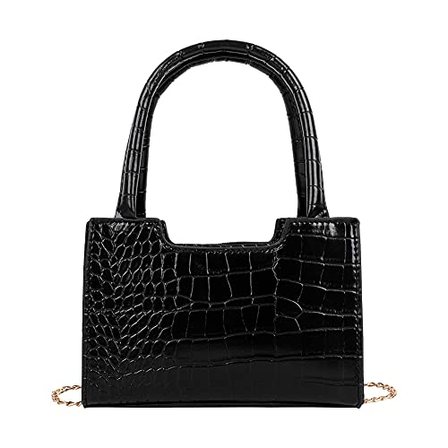 Retro Shoulder Handbag Alligator PU Solid Crossbody Bag for Lady Top-handle Tote, Black, 21 x 18 x 5cm
