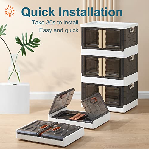 XJJX Large Storage Bins with Lids,10.5Gal Folding Storage Box with Wheels,Handles,Dual Open Design,Closet Organizers and Storage for Organizing Clothes,Towels,Toys,Books,Snacks,Drinks,Fruits (Beige 2)
