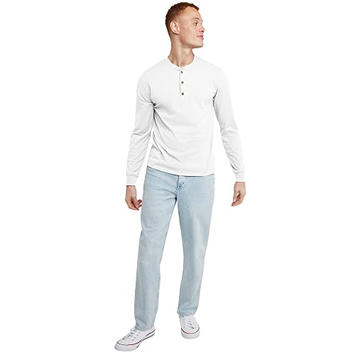 Hanes Comfortblend Originals T-Shirt, Long Sleeve Cotton Henley Tees for Men, White, X Large