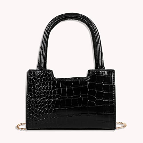 Retro Shoulder Handbag Alligator PU Solid Crossbody Bag for Lady Top-handle Tote, Black, 21 x 18 x 5cm