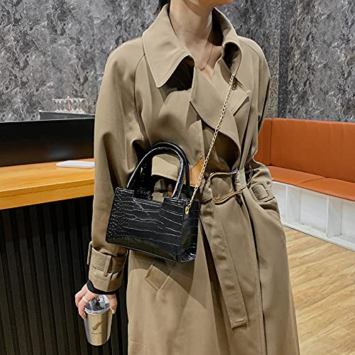 Retro Shoulder Handbag Alligator PU Solid Crossbody Bag for Lady Top-handle Tote, Black, 21 x 18 x 5cm