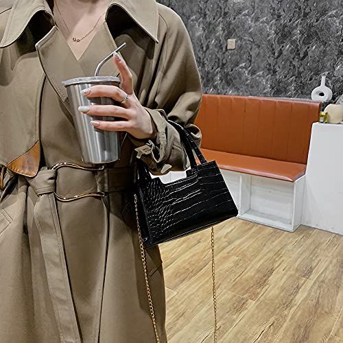 Retro Shoulder Handbag Alligator PU Solid Crossbody Bag for Lady Top-handle Tote, Black, 21 x 18 x 5cm