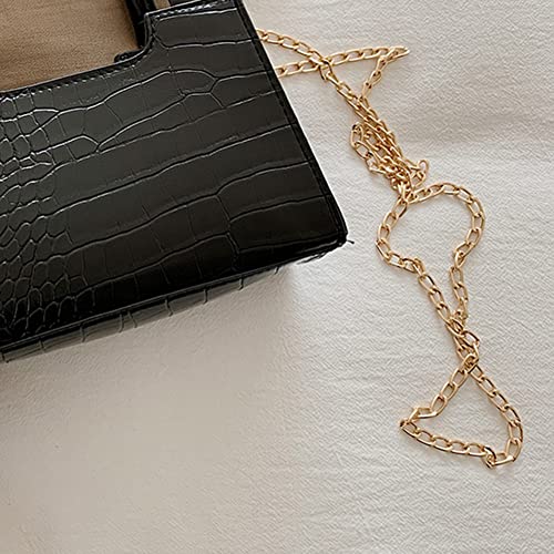 Retro Shoulder Handbag Alligator PU Solid Crossbody Bag for Lady Top-handle Tote, Black, 21 x 18 x 5cm