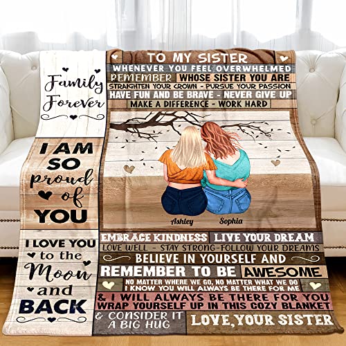 KERAOO Personalized Throw Blankets Gift for Siste, Custom Mother's Day Blanket Gift for Sister, Christmas Birthday Graduation Gift for Sister from Sister