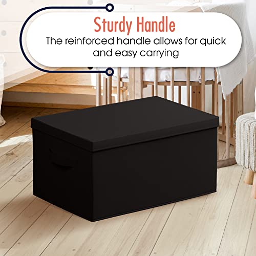 Ornavo Home Foldable Collapsible Large Storage Box Bins Fabric Shelf Basket Organizer with Handles and Lid - Set of 3 - 15 x 10 x 9 - Black