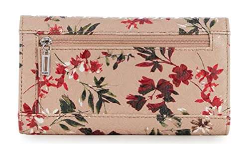 GUESS Women's Logo Embossed Pink Red Floral Print Slim Wallet Clutch Bag