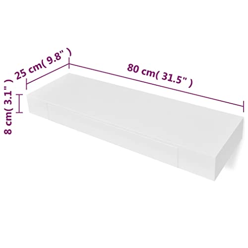 loibinfen 1pcs MDF Floating Wall Display Shelf with Storage Drawer Wall Mounted Book DVD Storage Shelf for Living Room Home Office 31.5"x9.8"x3.15", White