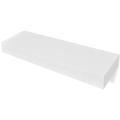 loibinfen 1pcs MDF Floating Wall Display Shelf with Storage Drawer Wall Mounted Book DVD Storage Shelf for Living Room Home Office 31.5"x9.8"x3.15", White