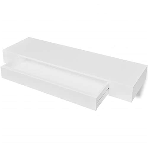 loibinfen 1pcs MDF Floating Wall Display Shelf with Storage Drawer Wall Mounted Book DVD Storage Shelf for Living Room Home Office 31.5"x9.8"x3.15", White