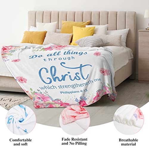 Christian Gifts for Women, Ultra Soft Religious Gifts Blanket with Bible Verse and Inspirational Thoughts, Warm Plush Prayers Blanket Get Well Soon Gifts for Men Women