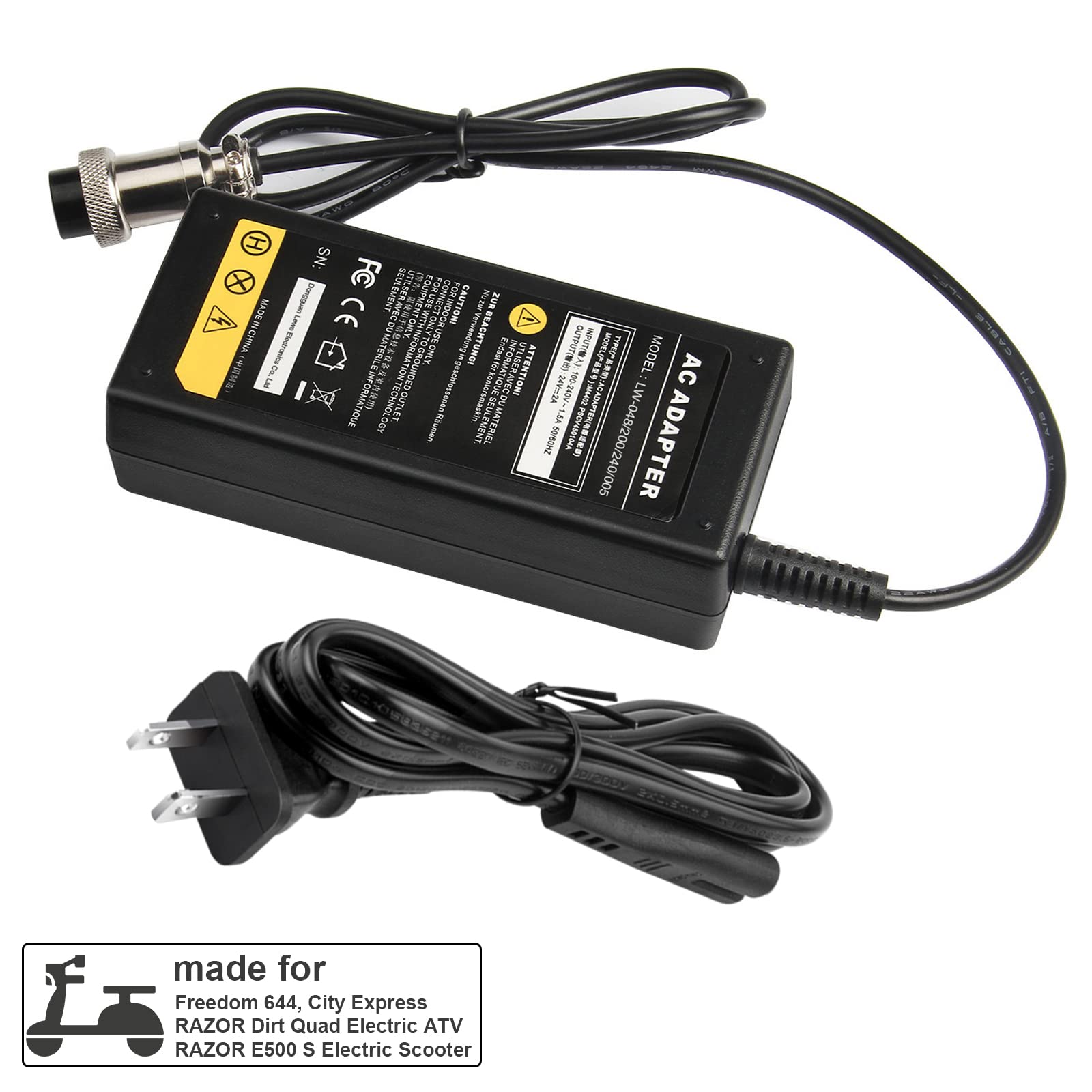TREE.NB 24V 2A Electric Battery Charger for Mini Chopper Sunl City Express Razor CC2420 E100 E125 E150 E175 E200 E225S E300 E325S E500 MX350 PR200 Pocket Mod Rocket