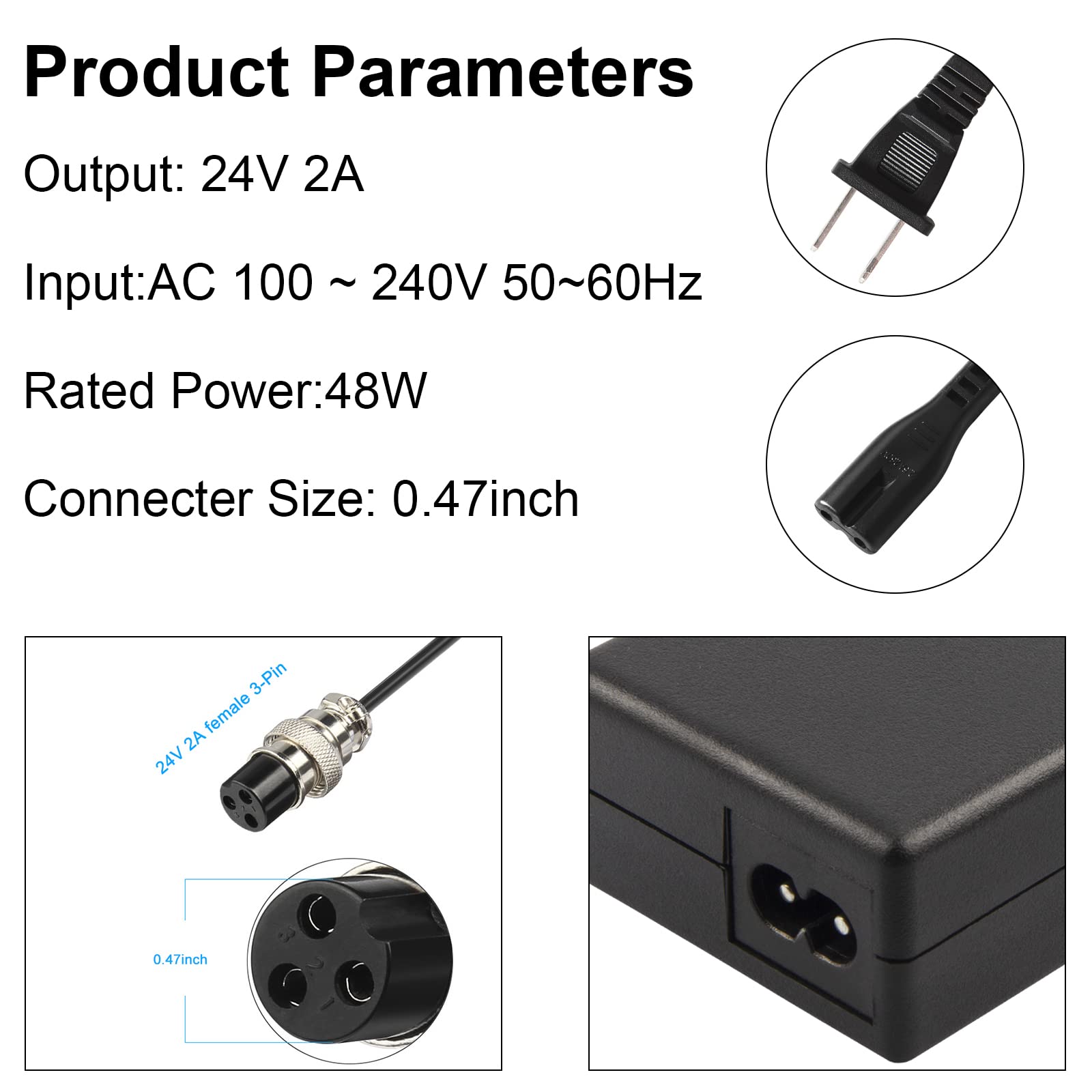 TREE.NB 24V 2A Electric Battery Charger for Mini Chopper Sunl City Express Razor CC2420 E100 E125 E150 E175 E200 E225S E300 E325S E500 MX350 PR200 Pocket Mod Rocket
