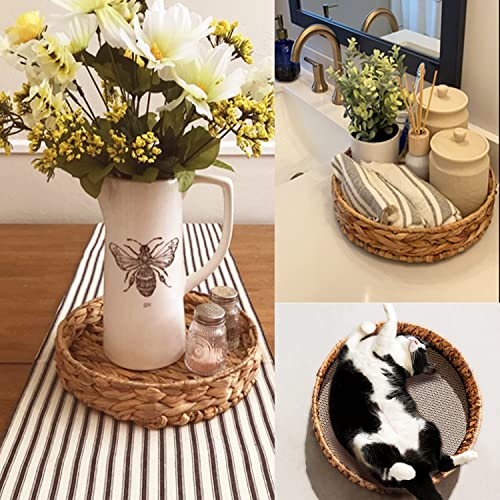 Hand-Weaving Natural Water Hyacinth Storage Baskets,Wicker Serving Trays with Built-in Handles,Open Storage Organizer Serving Basket,Perfect for Shelving Units