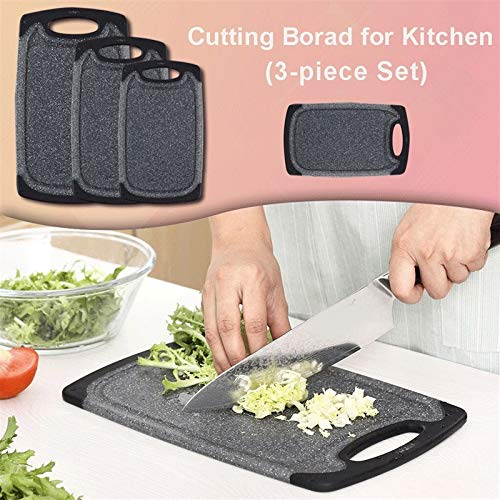 GULRUH Wood Cutting Boards for Kitchen, 3pc Cutting Board Black Pp Kitchen Cutting Board Set Hanging Grooved Non-Slip Kitchen Cutting Board Set Chopping Board Tools