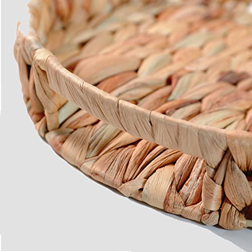 Hand-Weaving Natural Water Hyacinth Storage Baskets,Wicker Serving Trays with Built-in Handles,Open Storage Organizer Serving Basket,Perfect for Shelving Units