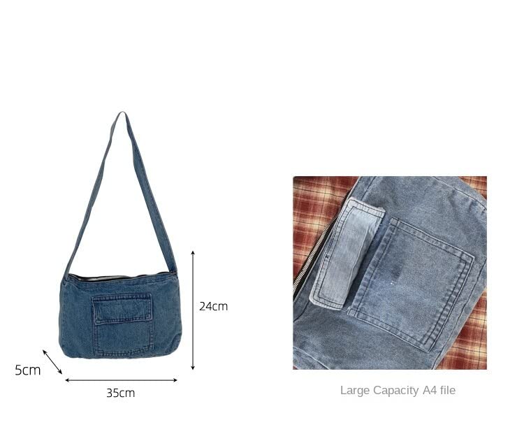 Retro Denim Shoulder Bag, Large Capacity Hobo Crossbody Shoulder Bag, Aesthetic Handbag Fairy Grunge Tote Bag (Dark Blue)
