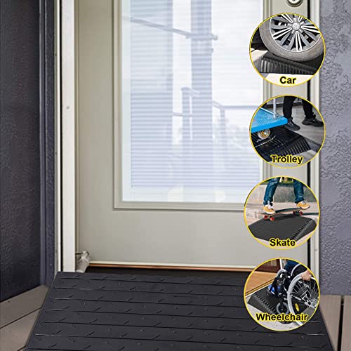 4" Rubber Threshold Ramp, 2200 Lbs Load Capacity, 3 Channels Cord Cover Can Be Used for Wire, Non-Slip Surface Rubber Solid Threshold Ramp for Wheelchair, Scooter, Mobility Scooters