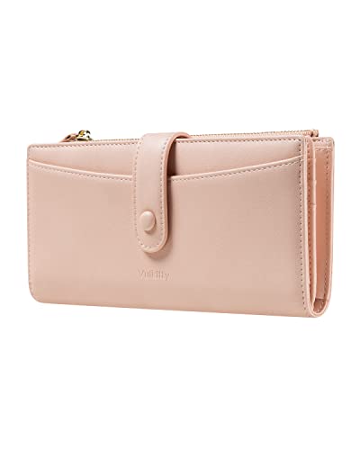 Vulkitty Wallet for Women Large Capacity Leather Purse RFID Blocking Credit Card Organizer with Zipper Pocket(Rose)