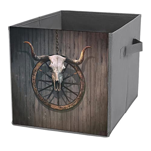 Vintage Bull Skull Collapsible Storage Bins Basics Folding Fabric Storage Cubes Organizer Boxes with Handles
