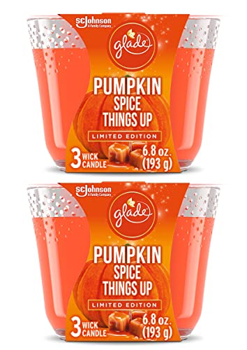 Glade Candle, Fragrance Candle Infused with Essential Oils, Air Freshener Candle, 3-Wick Candle (Pumpkin Spice Things Up)
