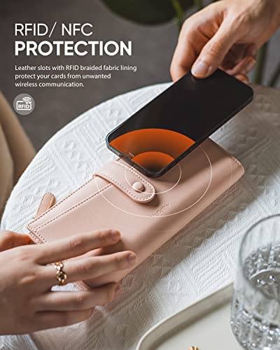 Vulkitty Wallet for Women Large Capacity Leather Purse RFID Blocking Credit Card Organizer with Zipper Pocket(Rose)