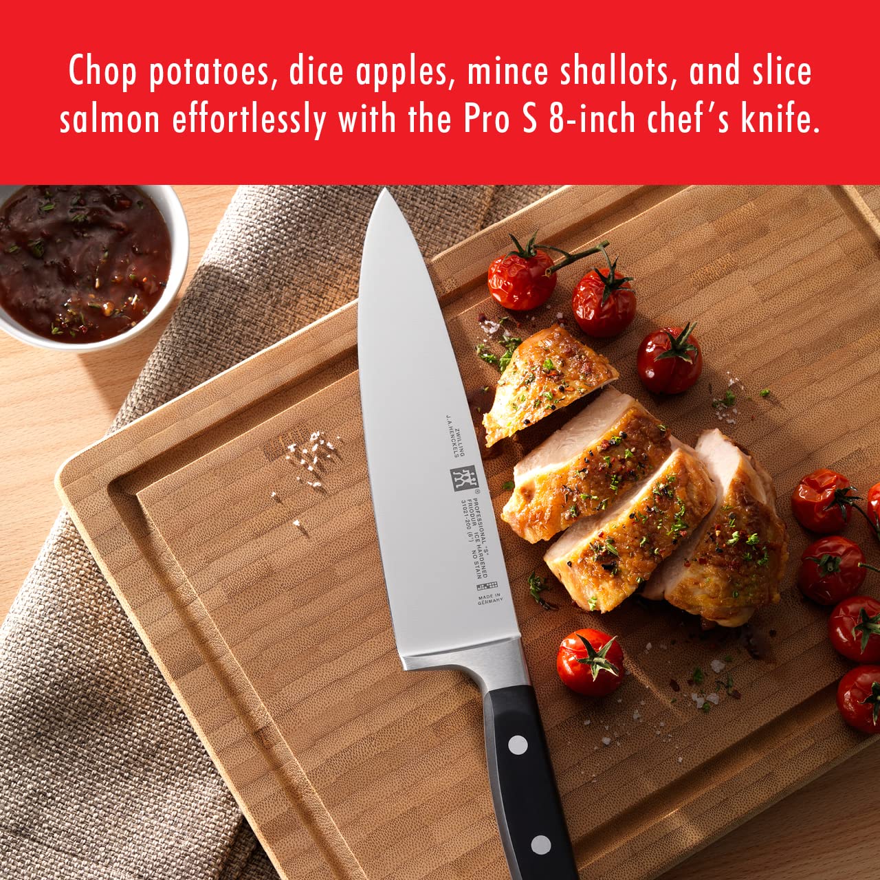 Zwilling J.A. Henckels Professional S, Chef Knife, Kitchen Knife, German Knife, 8 Inch, Stainless Steel, Black