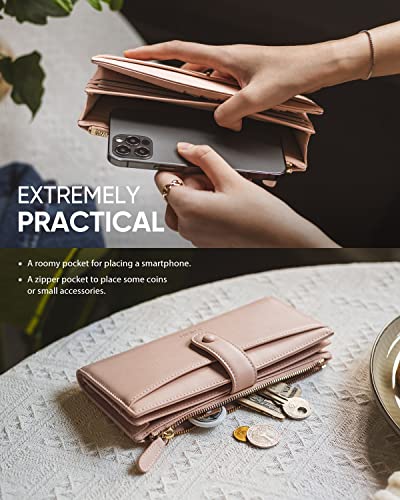 Vulkitty Wallet for Women Large Capacity Leather Purse RFID Blocking Credit Card Organizer with Zipper Pocket(Rose)