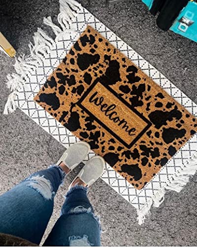 Boho Cow Print Doormat Boho Decor Cow Print Boho Rug Welcome Front Door Mat Outdoor Porch Decor Welcome Doormat Home Gifts Machine Washable Shoe Mat Porch Decor 20X32 Inches