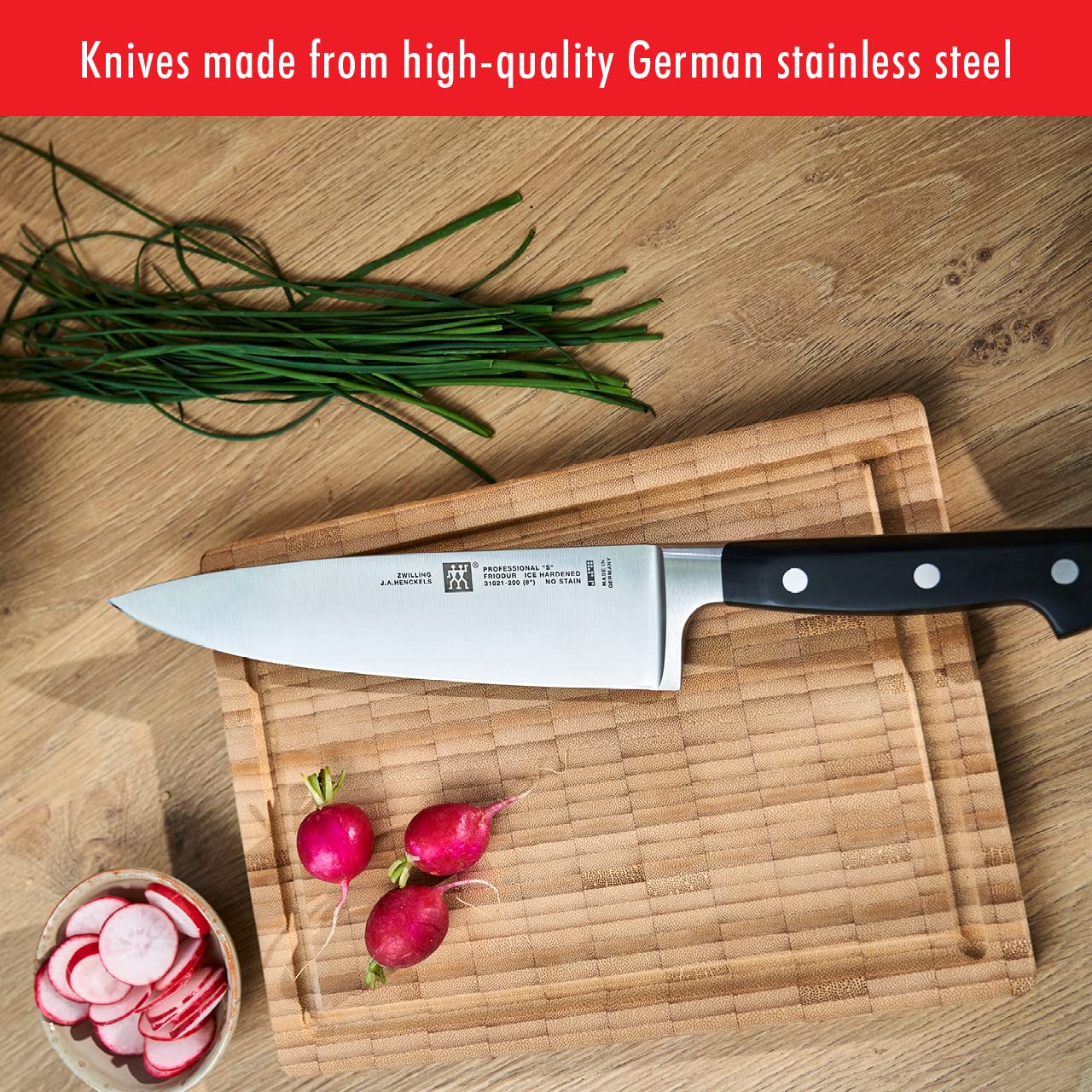 Zwilling J.A. Henckels Professional S, Chef Knife, Kitchen Knife, German Knife, 8 Inch, Stainless Steel, Black