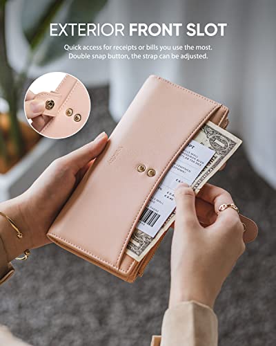 Vulkitty Wallet for Women Large Capacity Leather Purse RFID Blocking Credit Card Organizer with Zipper Pocket(Rose)