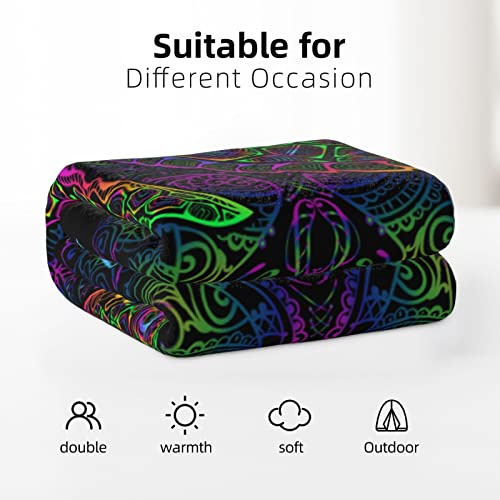 Psychedelic Sea Turtle Fleece Throw Blanket Plush Soft Throw for Couch Bed Sofa, 90 in X 66 in