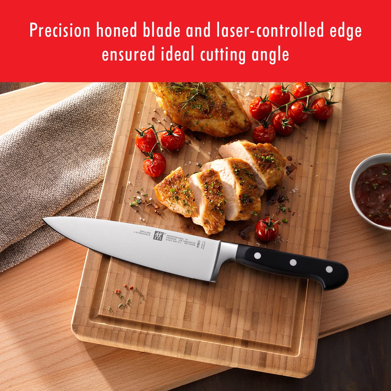Zwilling J.A. Henckels Professional S, Chef Knife, Kitchen Knife, German Knife, 8 Inch, Stainless Steel, Black