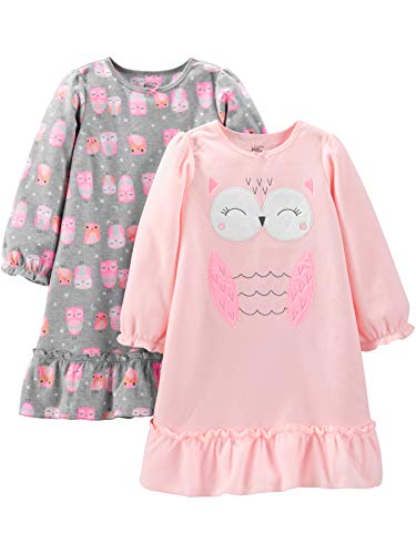 Simple Joys by Carter's Girls' Fleece Nightgowns, Pack of 2, Grey/Pink Owl, 6-7
