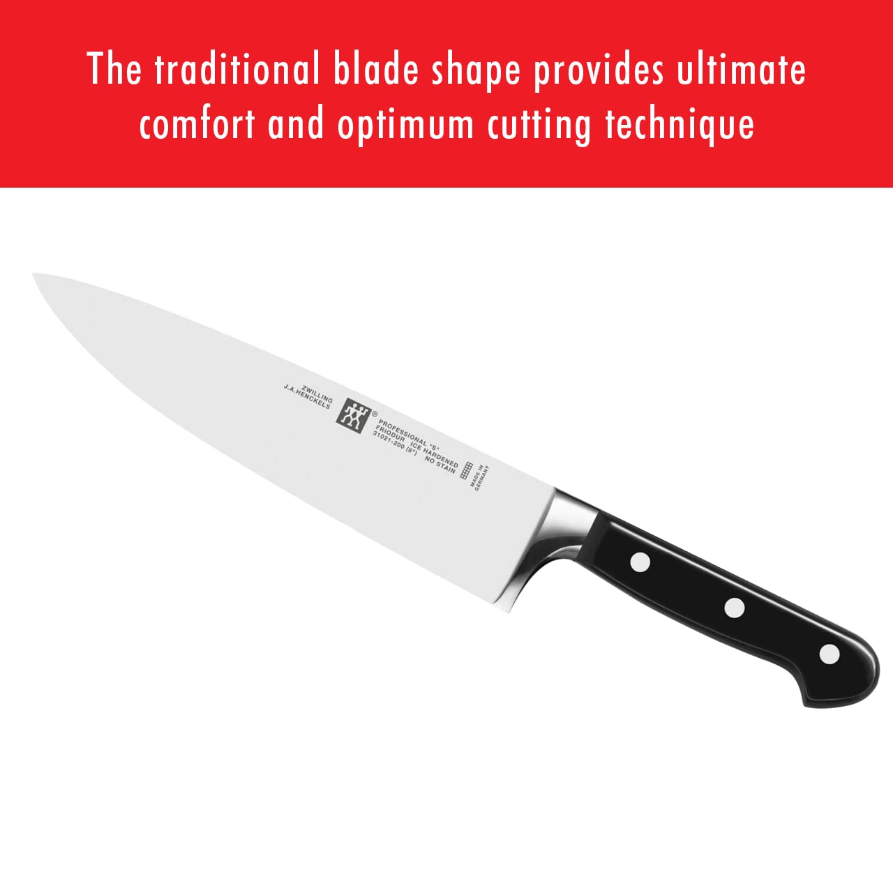 Zwilling J.A. Henckels Professional S, Chef Knife, Kitchen Knife, German Knife, 8 Inch, Stainless Steel, Black