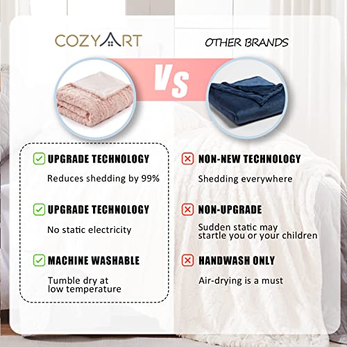 COZYART Faux Fur Throw Blanket for Couch - 50"x60" Pink Super Soft Plush Luxurious and Elegant with Comfy Reversible Microfiber Fluffy Blankets and Throws for Bed Home Decorative