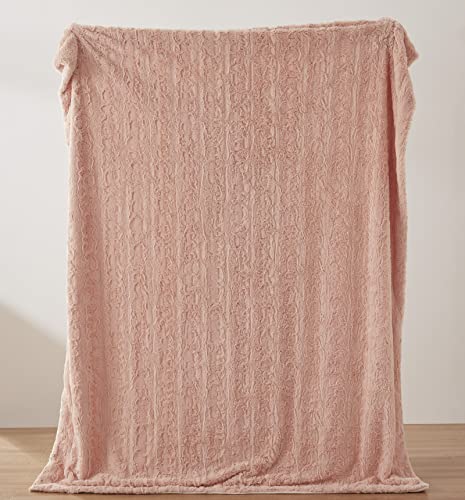 COZYART Faux Fur Throw Blanket for Couch - 50"x60" Pink Super Soft Plush Luxurious and Elegant with Comfy Reversible Microfiber Fluffy Blankets and Throws for Bed Home Decorative